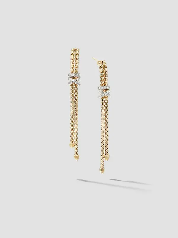 David Yurman Helena Box Chain Drop Earrings In 18k Yellow Gold With Diamonds, 52.8mm - Diamond