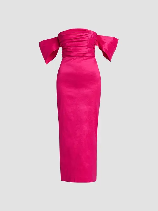 KIKA VARGAS Adele Taffeta Off-the-shoulder Midi-dress