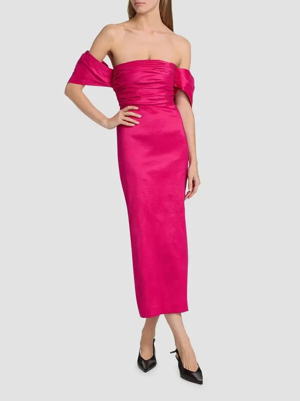 KIKA VARGAS Adele Taffeta Off-the-shoulder Midi-dress