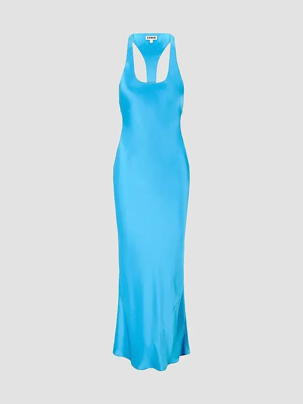 Staud Juanita Racerback Bias Satin Maxi Dress