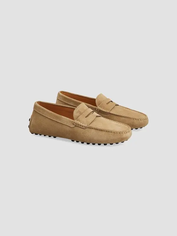TOD'S Mocassino Gommino Suede Driving Loafers - Light Beige