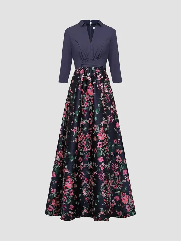 KAY UNGER Marceline Floral-jacquard Shirtwaist Gown