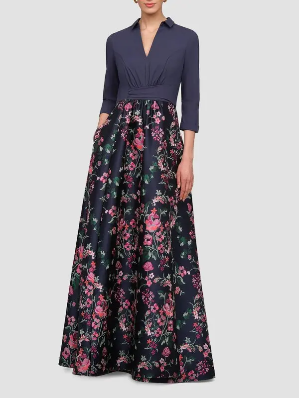 KAY UNGER Marceline Floral-jacquard Shirtwaist Gown