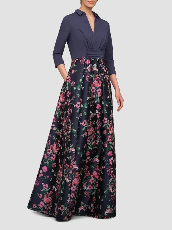 KAY UNGER Marceline Floral-jacquard Shirtwaist Gown