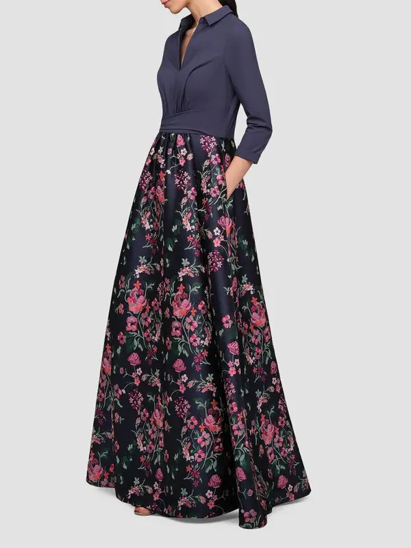 KAY UNGER Marceline Floral-jacquard Shirtwaist Gown