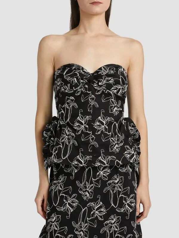 KIKA VARGAS Tasha Floral-embroidered Cotton Bustier Top