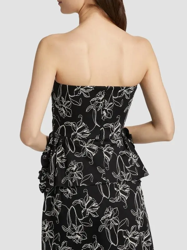 KIKA VARGAS Tasha Floral-embroidered Cotton Bustier Top