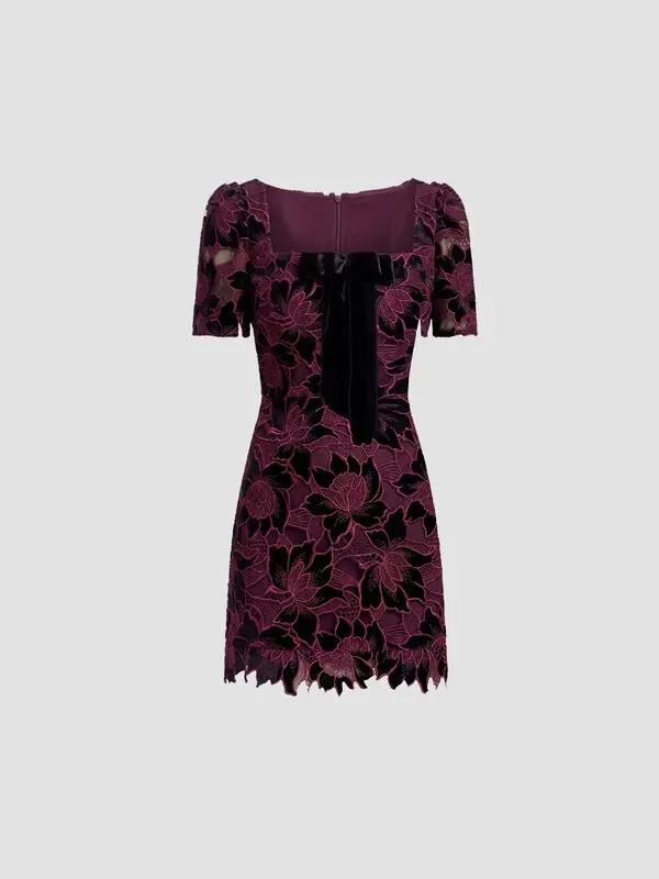 Dress The Population Clarke Bow-front Velvet Lace Mini Dress - Deep Plum Multi