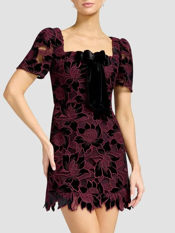 Dress The Population Clarke Bow-front Velvet Lace Mini Dress
