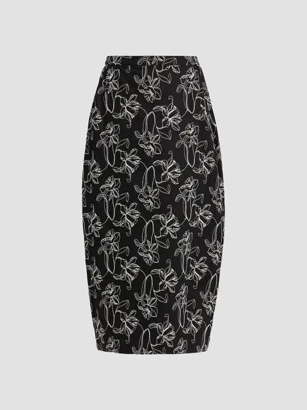 KIKA VARGAS Toshiko Floral-embroidered Cotton Midi-skirt