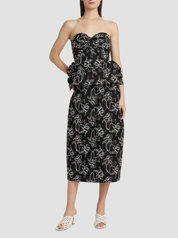 KIKA VARGAS Toshiko Floral-embroidered Cotton Midi-skirt
