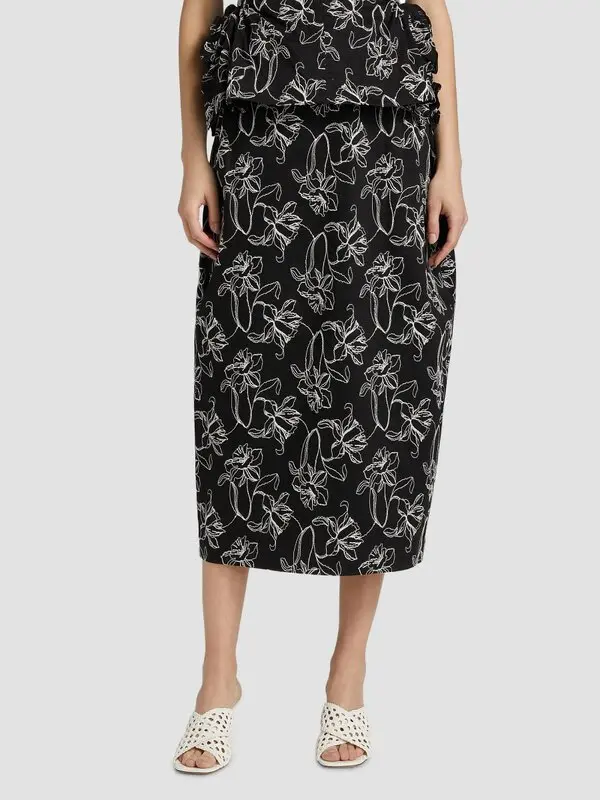 KIKA VARGAS Toshiko Floral-embroidered Cotton Midi-skirt