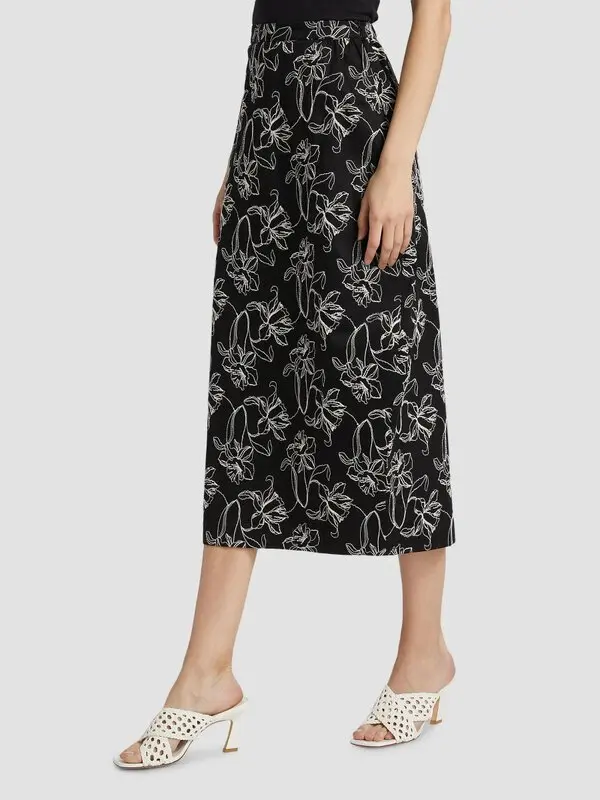 KIKA VARGAS Toshiko Floral-embroidered Cotton Midi-skirt