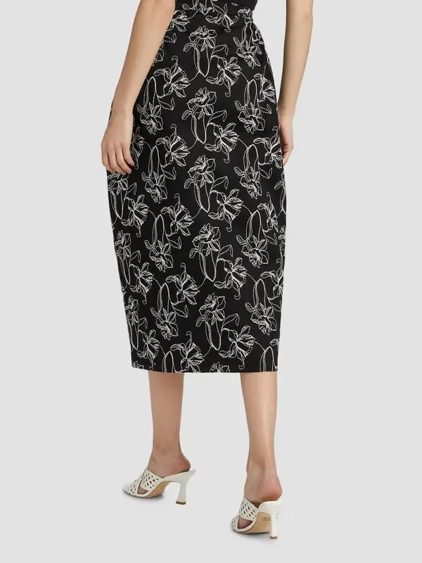 KIKA VARGAS Toshiko Floral-embroidered Cotton Midi-skirt