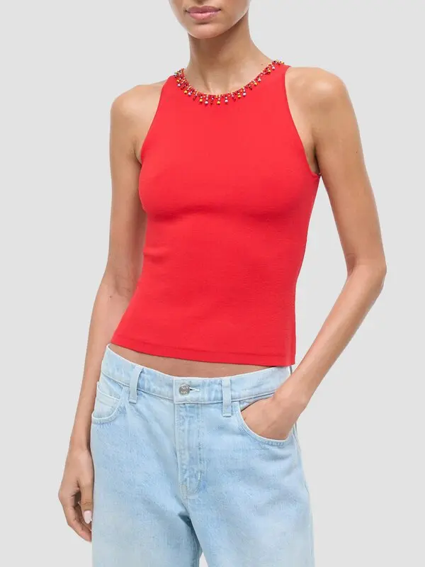 Staud Reina Beaded Fringe Tank