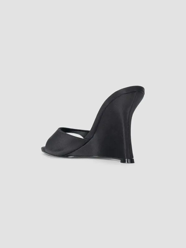 Staud Brigitte 100mm Satin Wedge Sandals - Black
