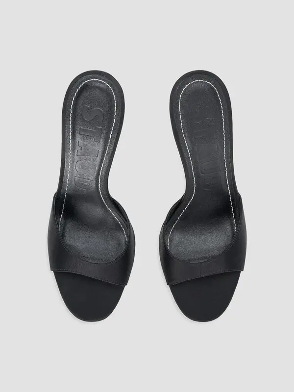 Staud Brigitte 100mm Satin Wedge Sandals - Black