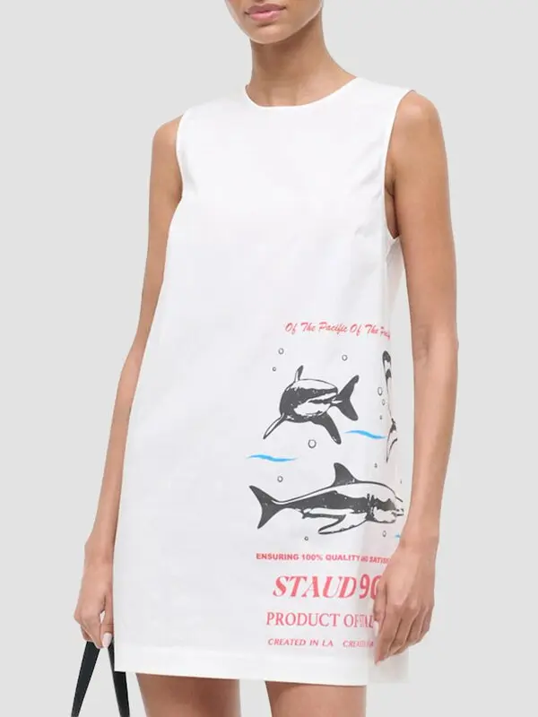 Staud Brea Logo-detailed Shark Print Cotton Minidress