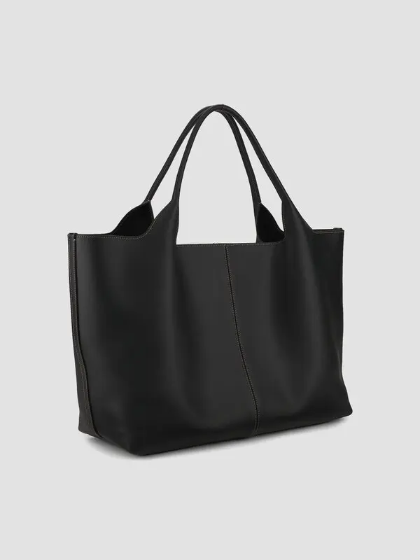 TOD'S Medium Leather Shopping Bag - Nero