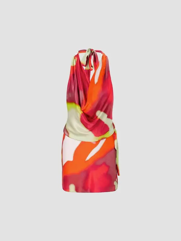 Staud Liora Abstract Silk Halter Minidress