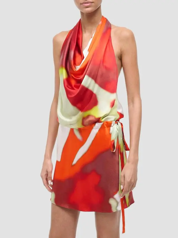Staud Liora Abstract Silk Halter Minidress