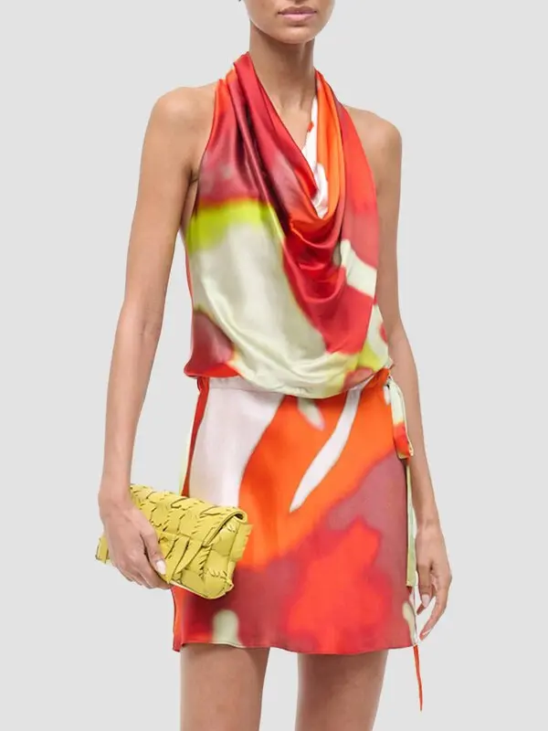 Staud Liora Abstract Silk Halter Minidress