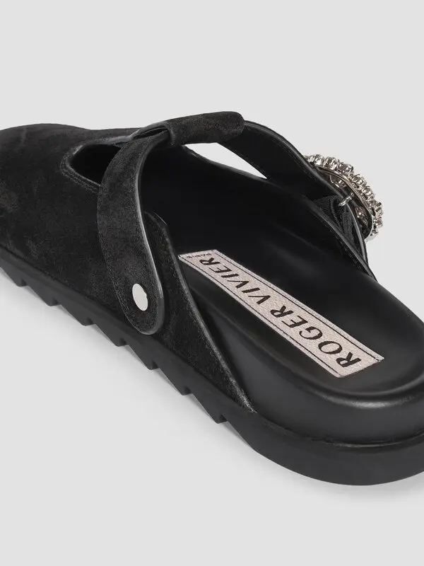ROGER VIVIER Slidy Viv Embellished Suede Mules - Nero