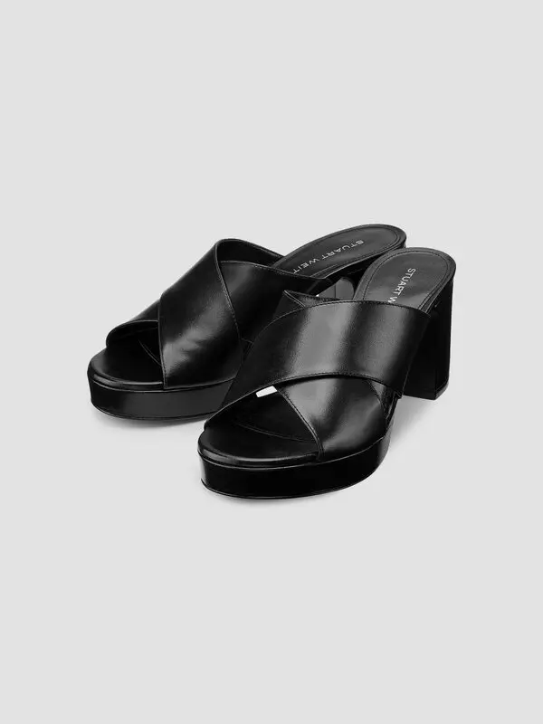 STUART WEITZMAN Dayna 80mm Leather Platform Slide Sandals - Black