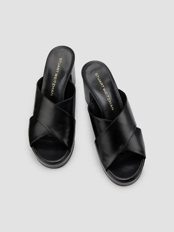 STUART WEITZMAN Dayna 80mm Leather Platform Slide Sandals - Black