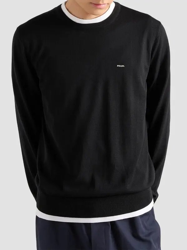 Prada Worsted Wool Crewneck Sweater - Black