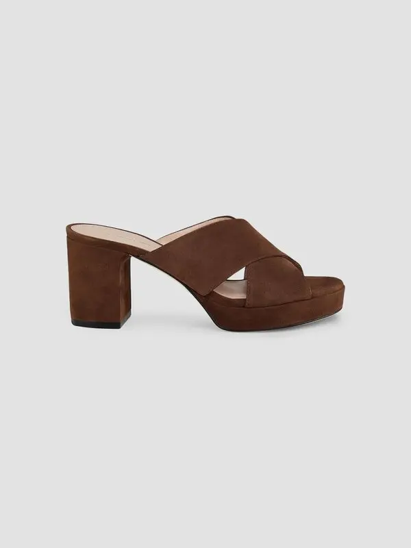 STUART WEITZMAN Dayna 80mm Suede Platform Mules - Cigar
