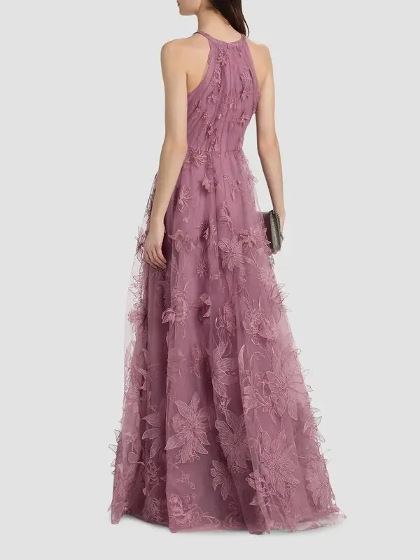 Theia Lux Floral-embroidered Gown