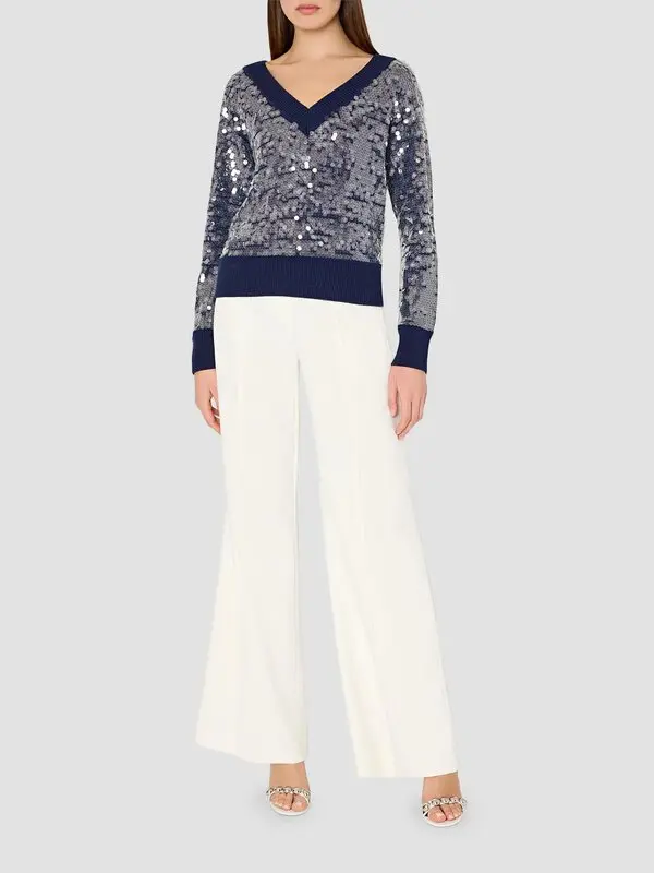 MILLY Ilaria Sequined V-neck Sweater - Navy