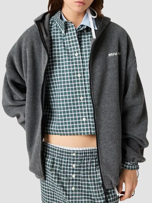 Miu Miu Fleece Zippered Hoodie Jacket