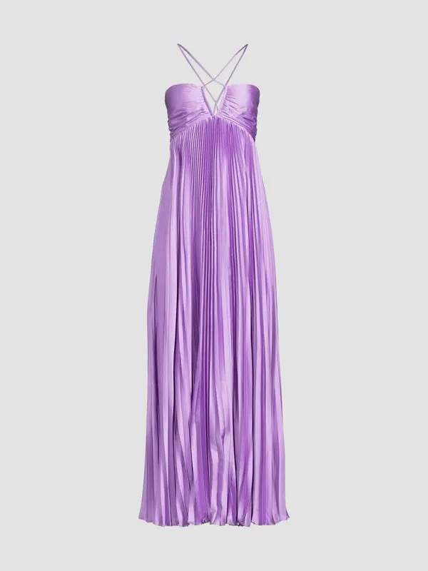 Likely Blair Satin Plissé Halter Gown