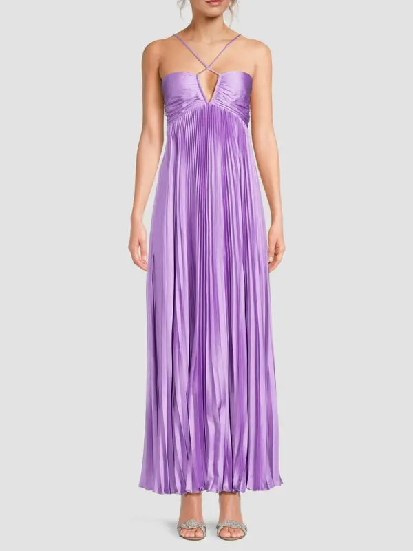 Likely Blair Satin Plissé Halter Gown