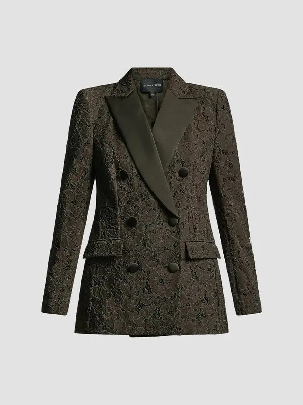Bcbgmaxazria Kaia Lace Double-breasted Blazer - Dark Olive