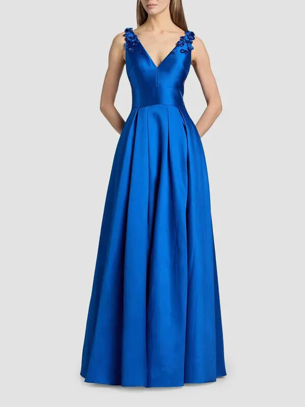 Theia Velina Mikado V-neck Gown