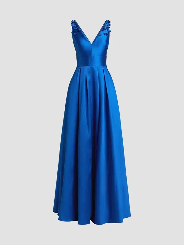 Theia Velina Mikado V-neck Gown - Sapphire Eclipse