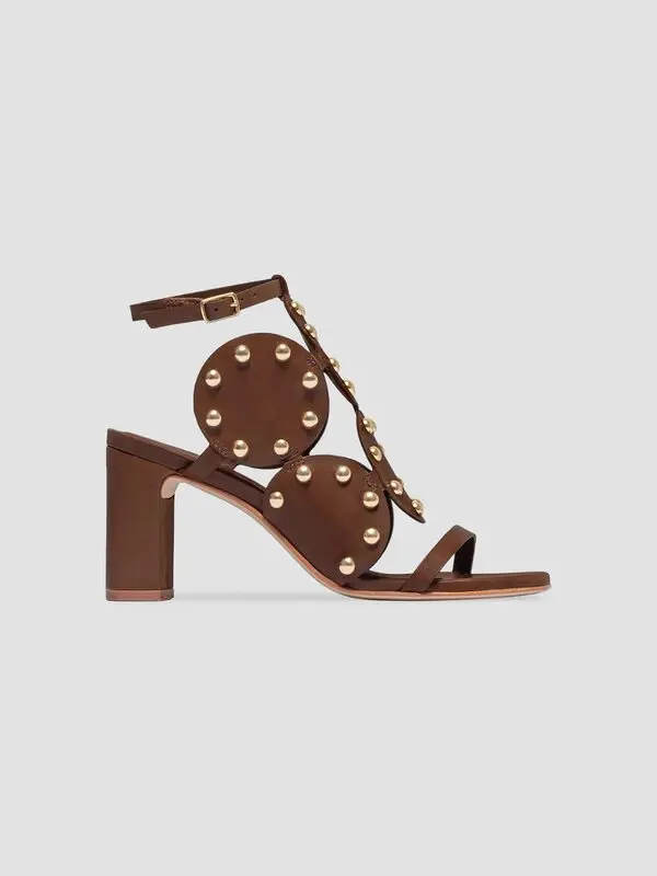 Bernardo New Moon 75mm Studded Heeled Sandals - Saddle