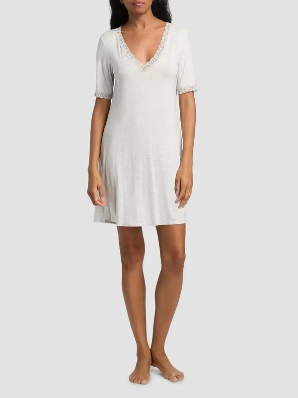 Natori Feathers Essentials Lace-trim A-line Minidress - Grey