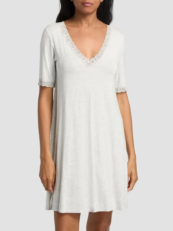 Natori Feathers Essentials Lace-trim A-line Minidress - Grey