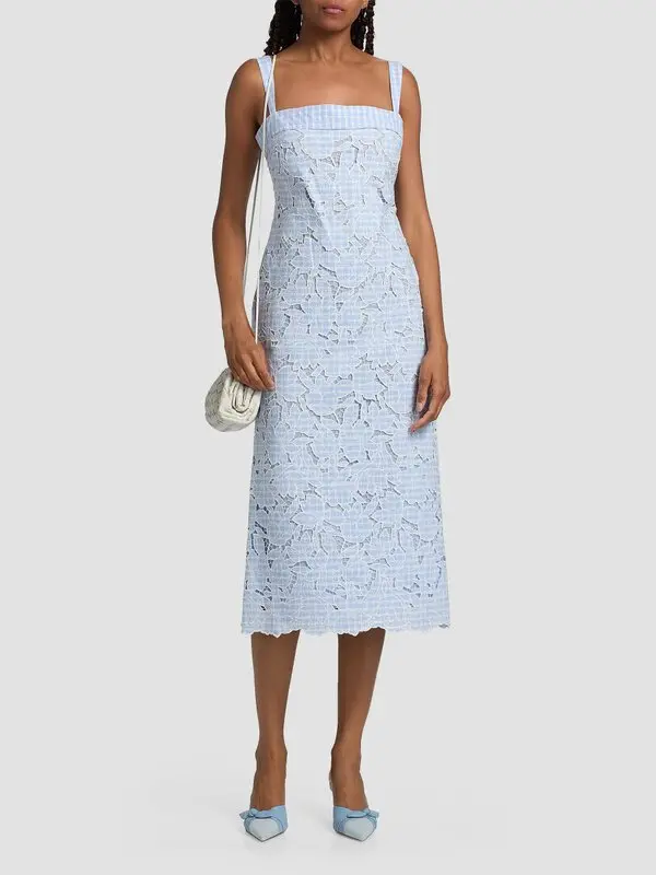 Simkhai Aubrey Embroidered Floral Gingham Midi-dress