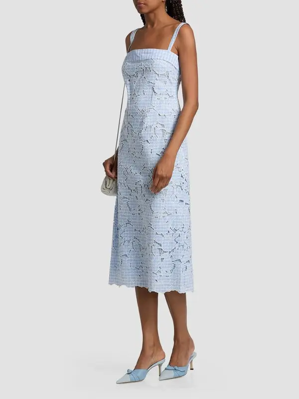 Simkhai Aubrey Embroidered Floral Gingham Midi-dress