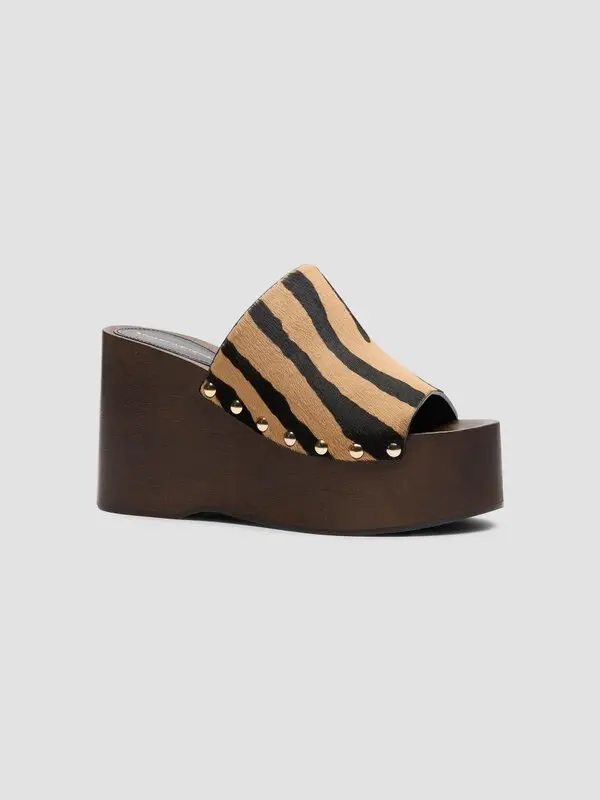 STUART WEITZMAN Kate 100mm Zebra-print Calf Hair Wedge Sandals