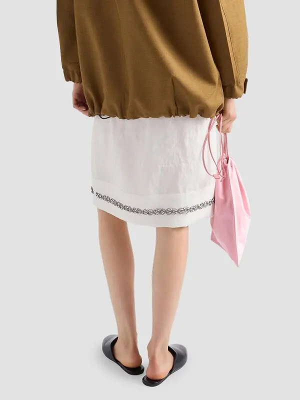 Prada Embroidered Slubbed Fabric Skirt