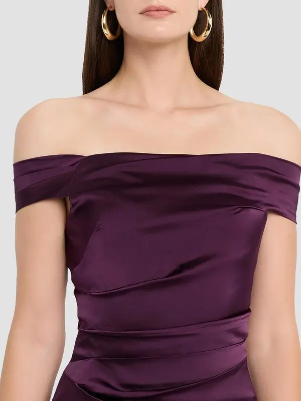Rickie Freeman For Teri Jon Ruched Satin Off-the-shoulder Gown