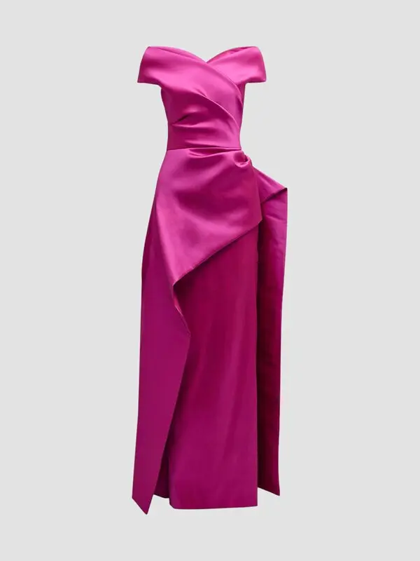 Rickie Freeman For Teri Jon Gazar Off-the-shoulder Sculpted Gown - Fuchsia