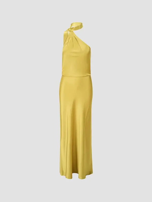 Staud Estelle Satin One-shoulder Maxi Dress - Citron