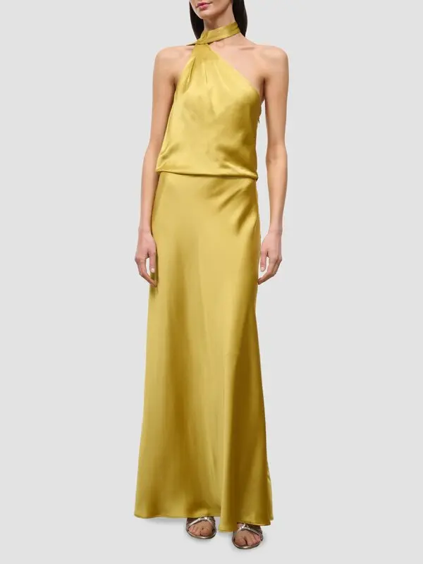 Staud Estelle Satin One-shoulder Maxi Dress - Citron